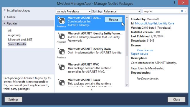 Working With MVC Using ASP.Net Identity 2.0.0-Beta1